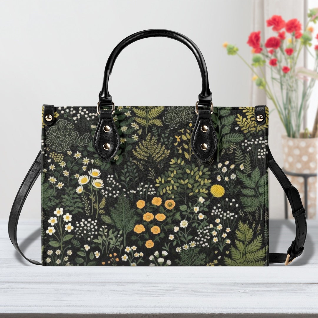 Cottagecore Forest Women PU Leather Handbag, Vegan Leather Strap Floral ...