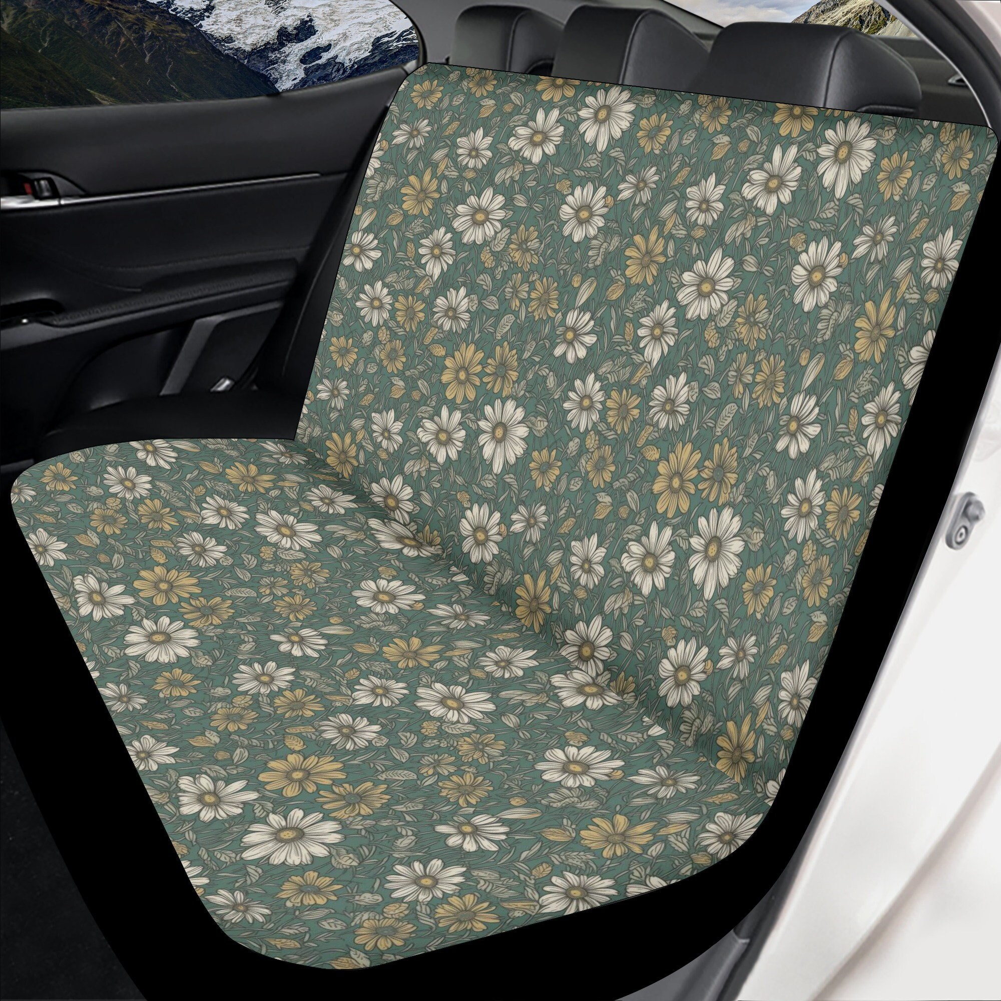 Sage Green Daisy Flowers Car Seat Covers Full Set, Retro Garden Floral ...
