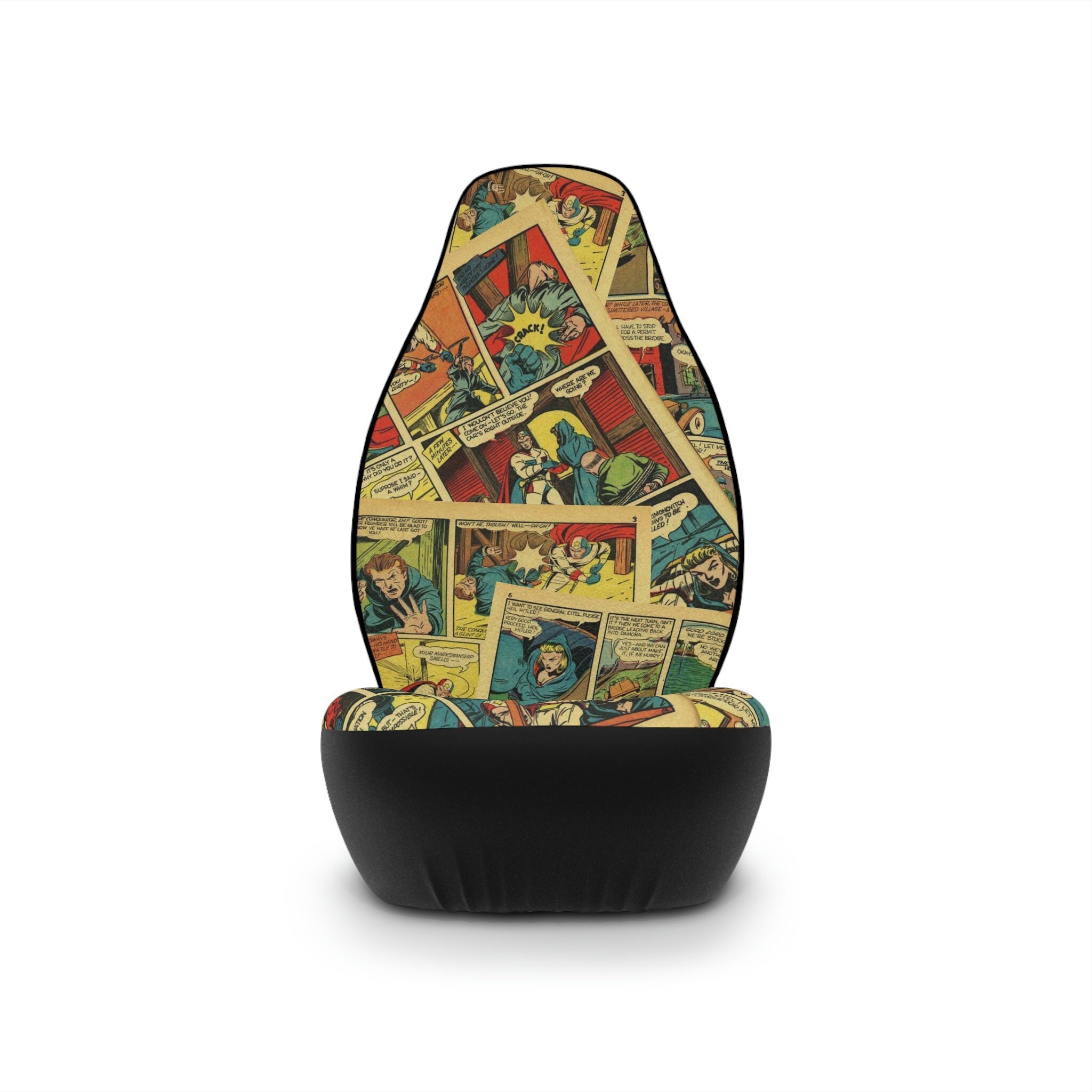 1940s Comic Book Pages Set of Two Front Car Seat Covers, Retro Style Superhero Seat Cover, Funny ...