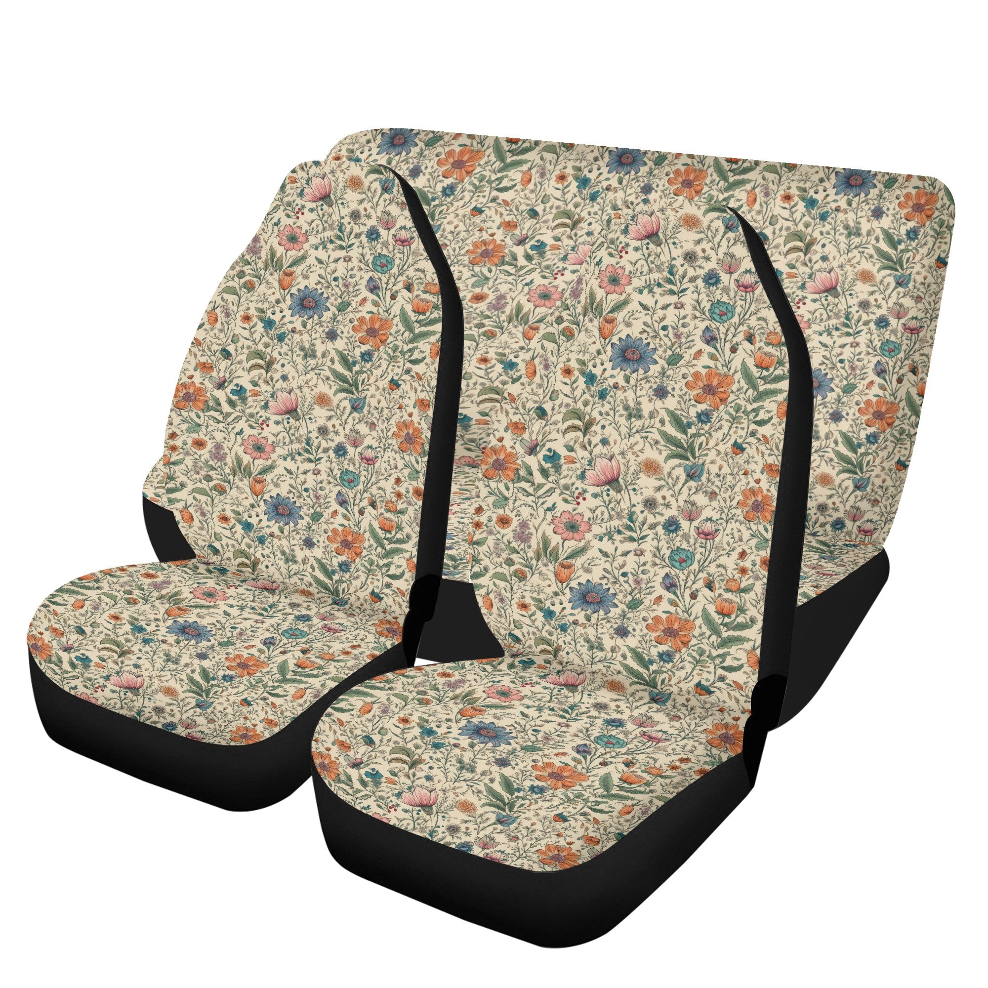Wildflowers Car Seat Covers Full Set, Neutral Tone Floral Front and ...