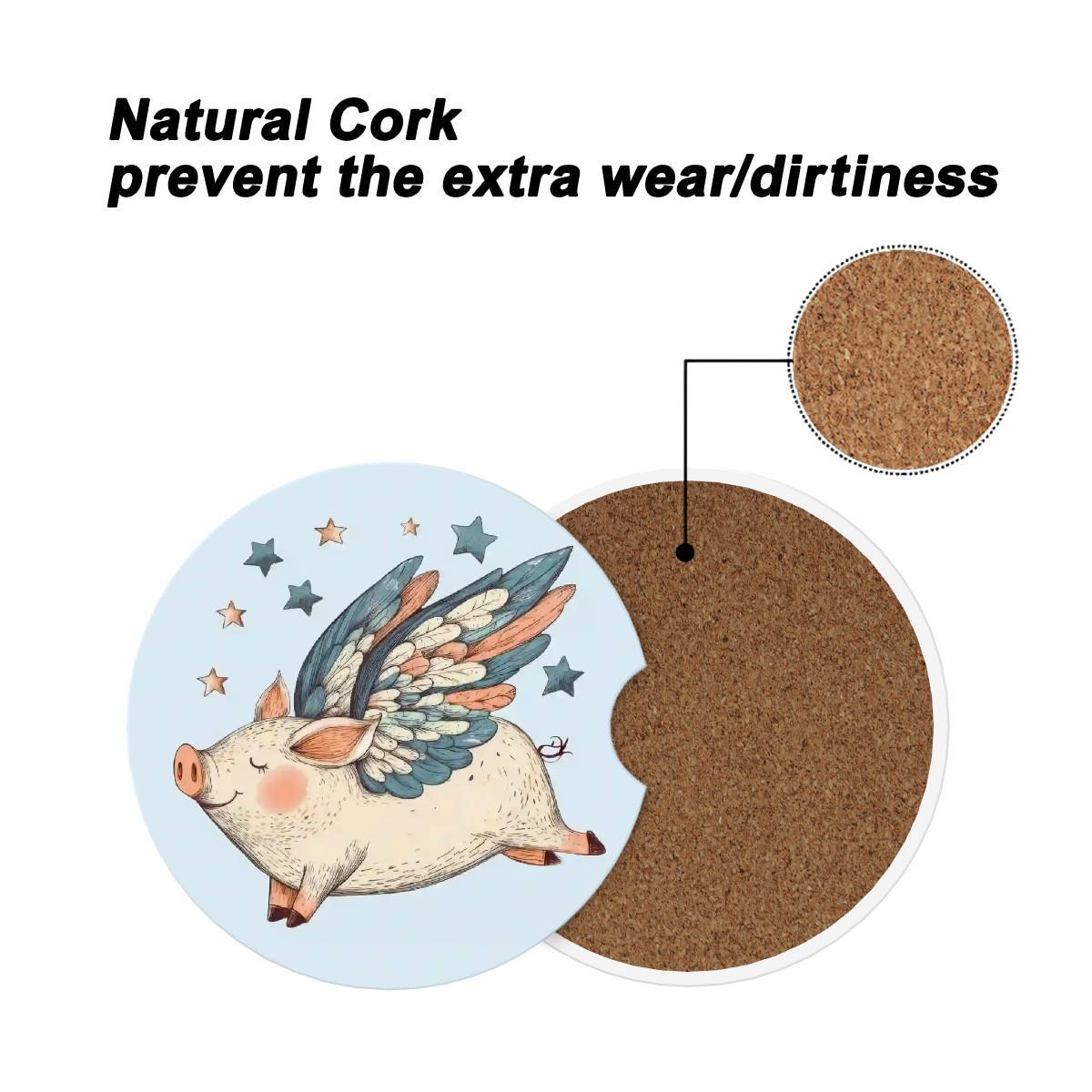 Pig With Angel Wings Ceramic Car Coasters Set of 2, Cottagecore Animal ...