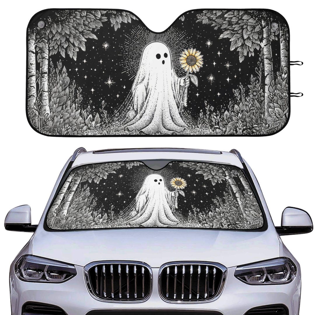 Gothic Ghost Sunflower Car Auto Sun Shade, Spooky Forest Windshield ...