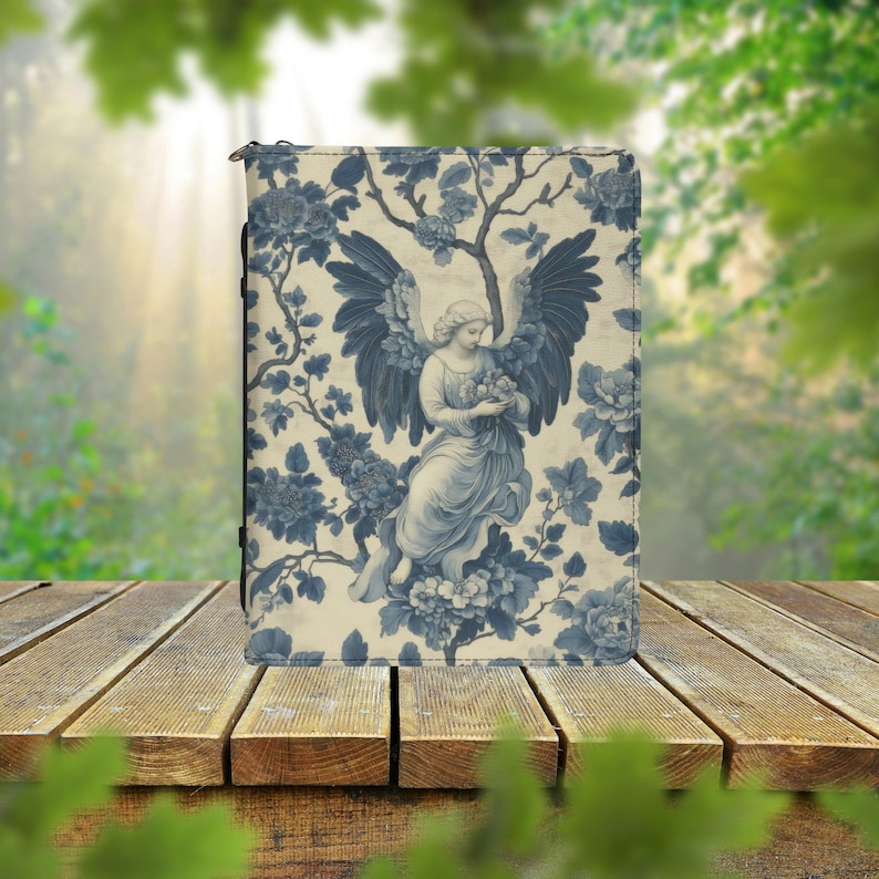 Chinoiserie Angel PU Vegan Leather Bible Book Cover With Zipper ...