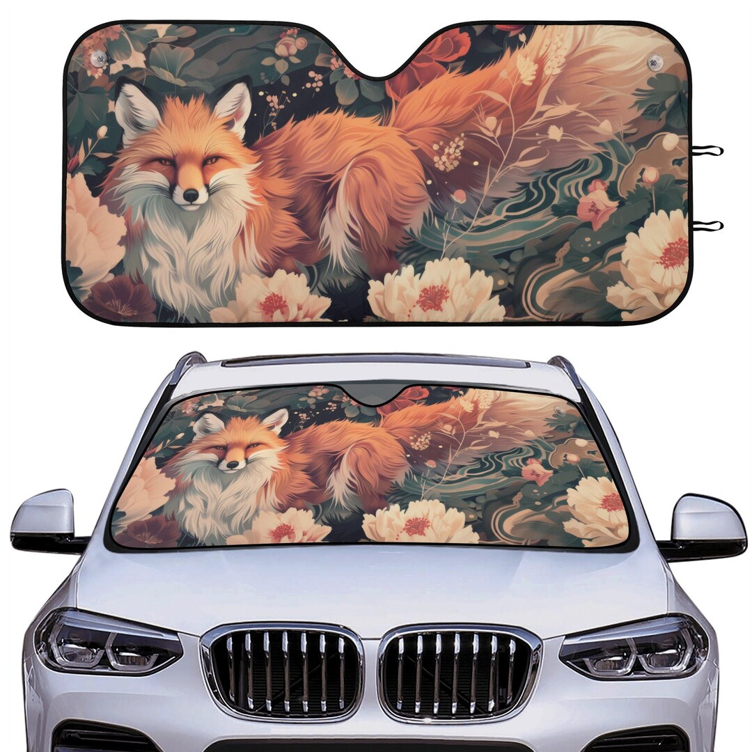Fox Forest Car Auto Sun Shade, Fox Anime Floral Windshield Sunshade ...