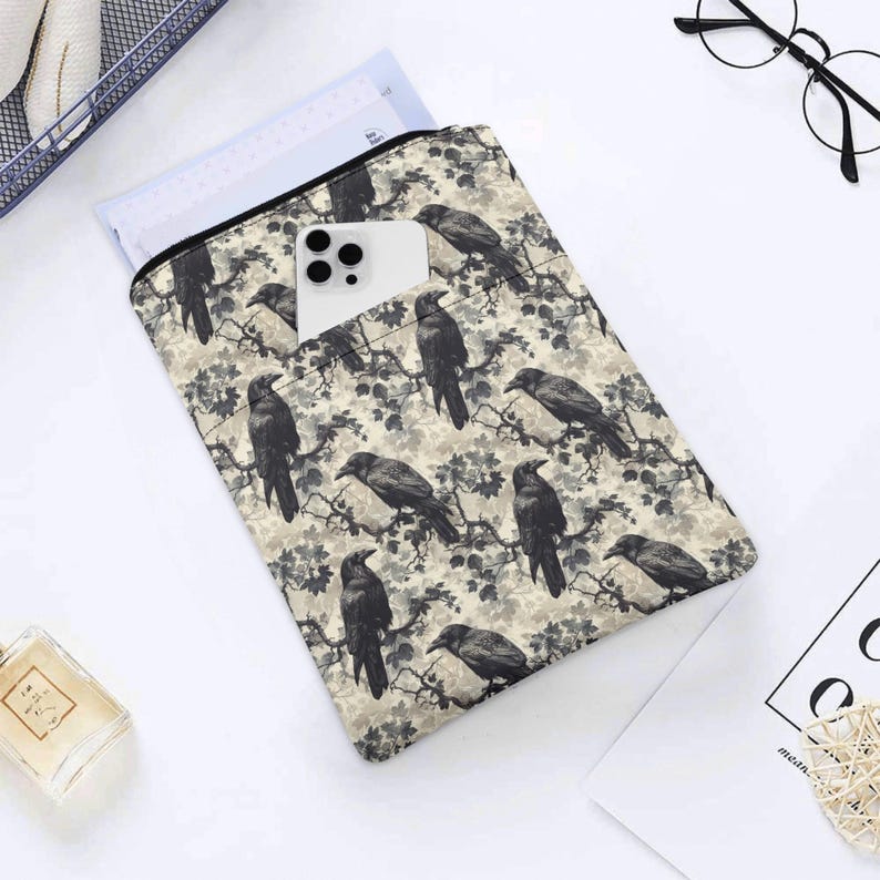 Gothic Crow Raven Bird Sleeve Book Cover Protector With Zipper, Retro ...