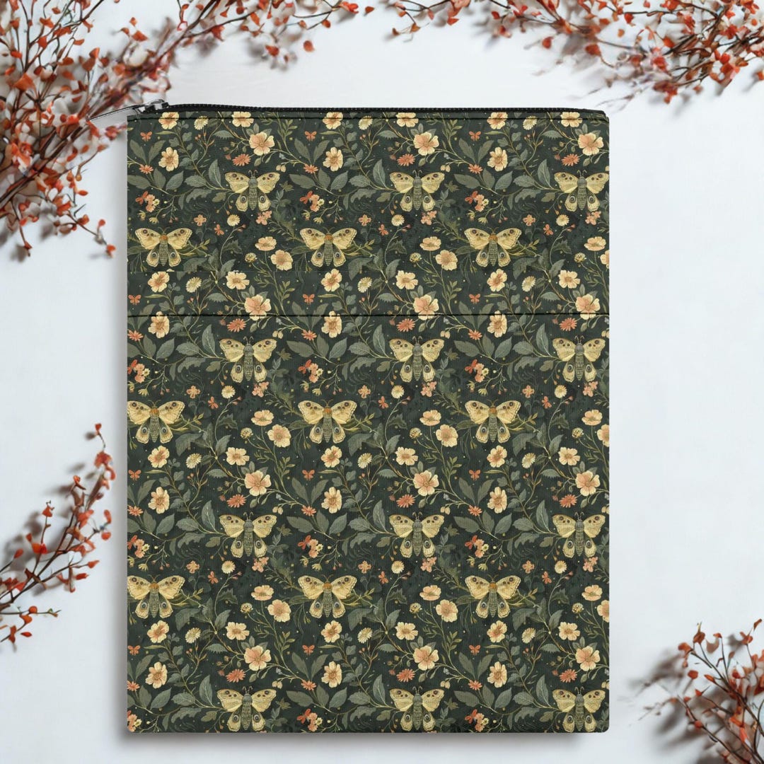 Witchy Moth Floral Sleeve Book Cover Protector With Zipper, Celestial ...