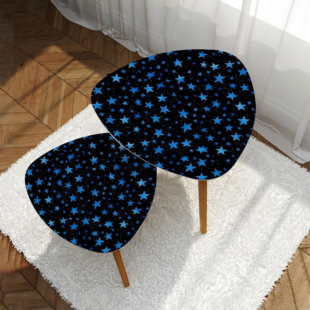 Retro Blue Stars Set of 2 Coffee Tables, Celestial Starry Night Nesting ...