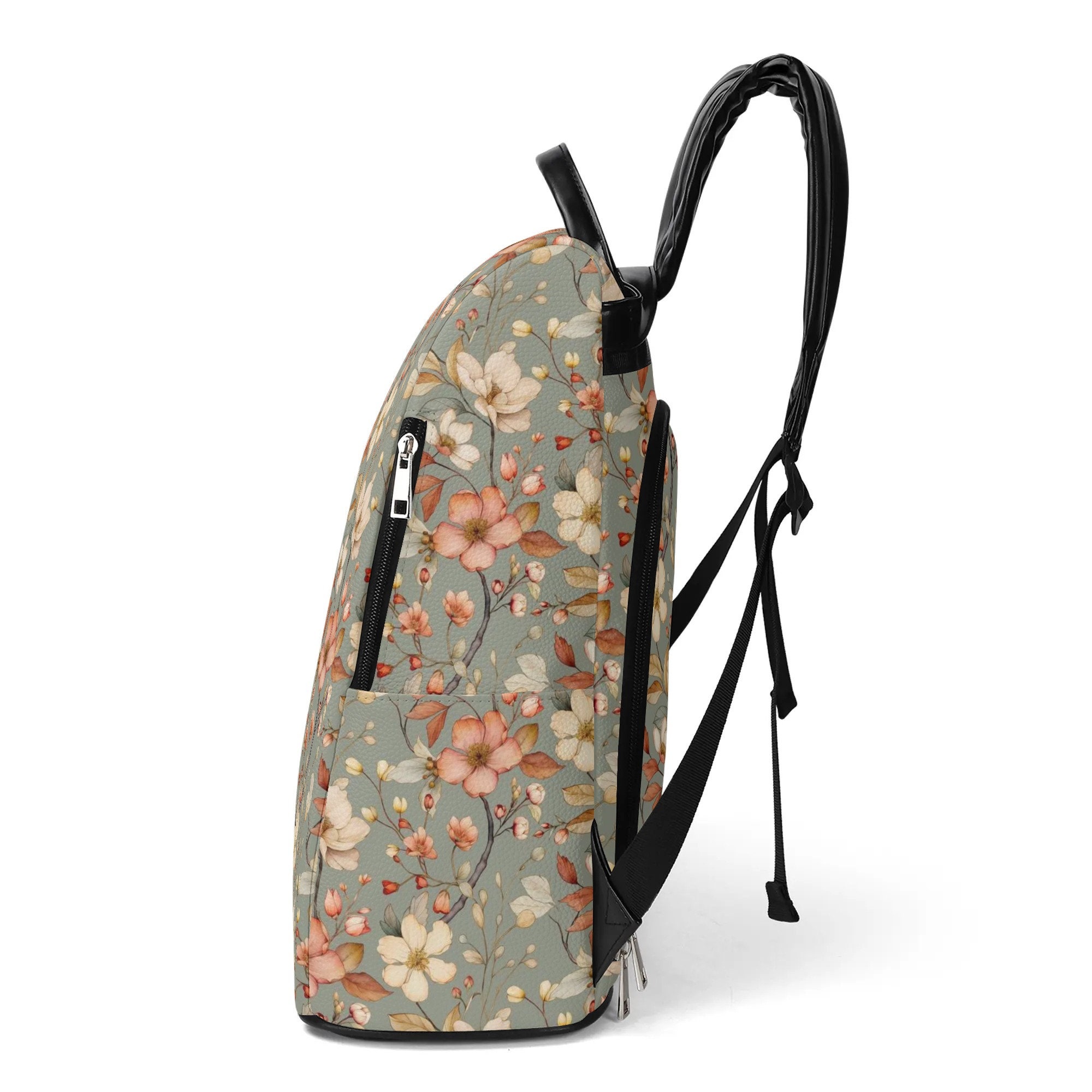 Cottagecore Floral PU Vegan Leather Anti Theft Backpack, Safe Backpack ...