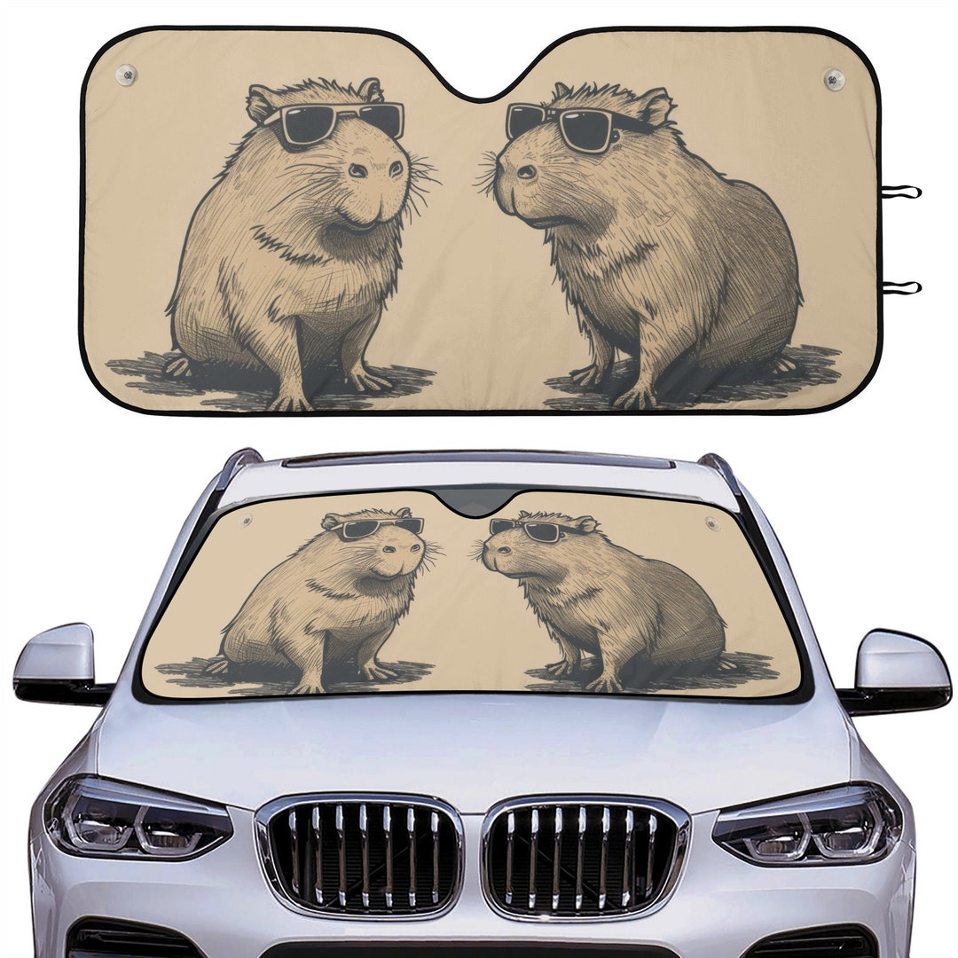 Vintage Capybara Car Auto Sun Shade, Funny Capybara Animal Windshield ...