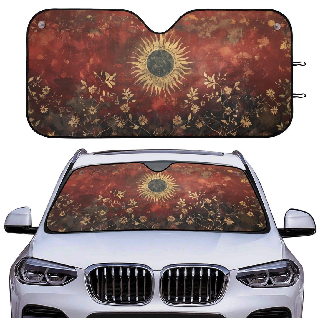 Celestial Solar Eclipse Car Sunshade, Boho Dark Witchy Sun Car Decor ...