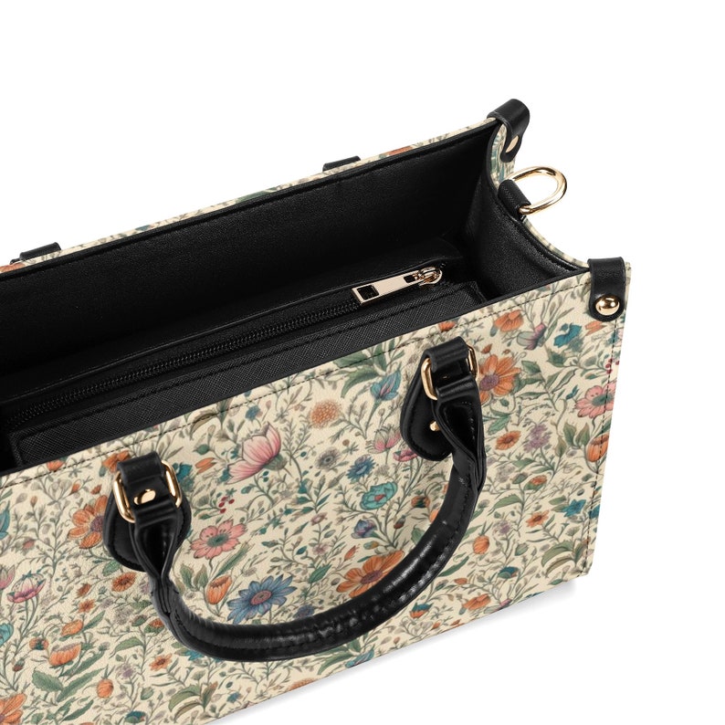 Wildflowers Neutral Tone PU Leather Handbag for Women, Vegan Leather ...