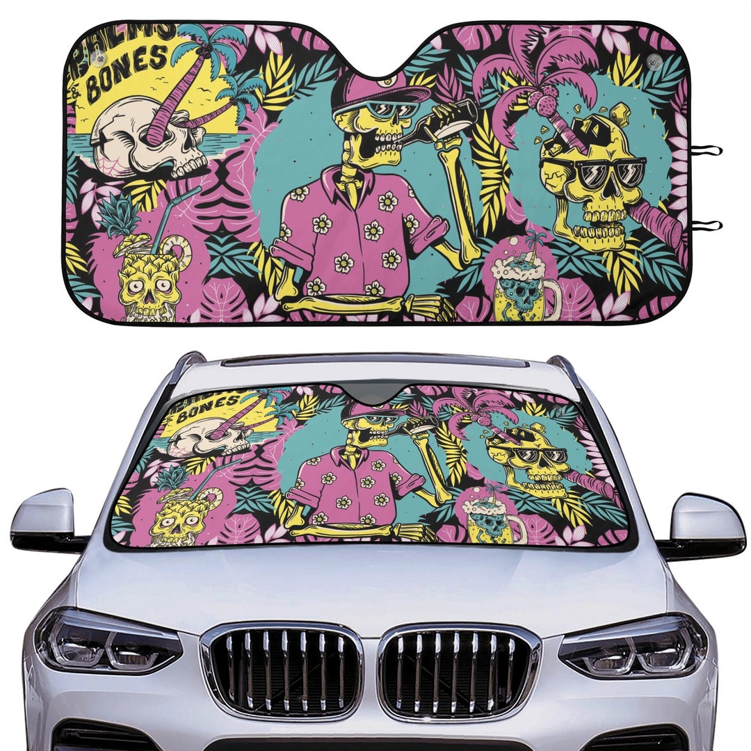 Trippy Tropical Beach Skull Windshield Sunshade, Summer Lovers Car Gift ...