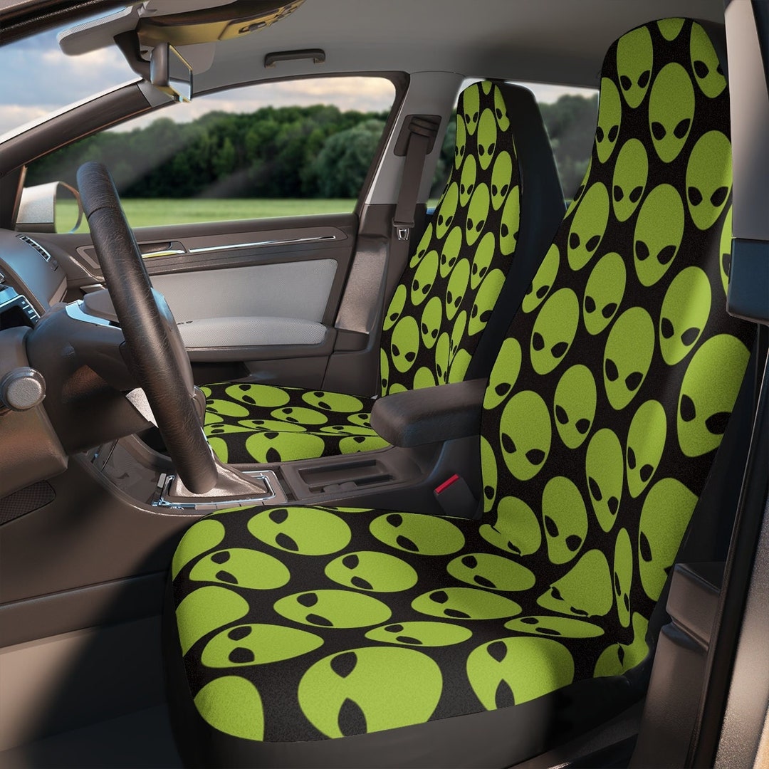 Green Aliens Set of Two Front Car Seat Covers, UFO Space Mystery ...