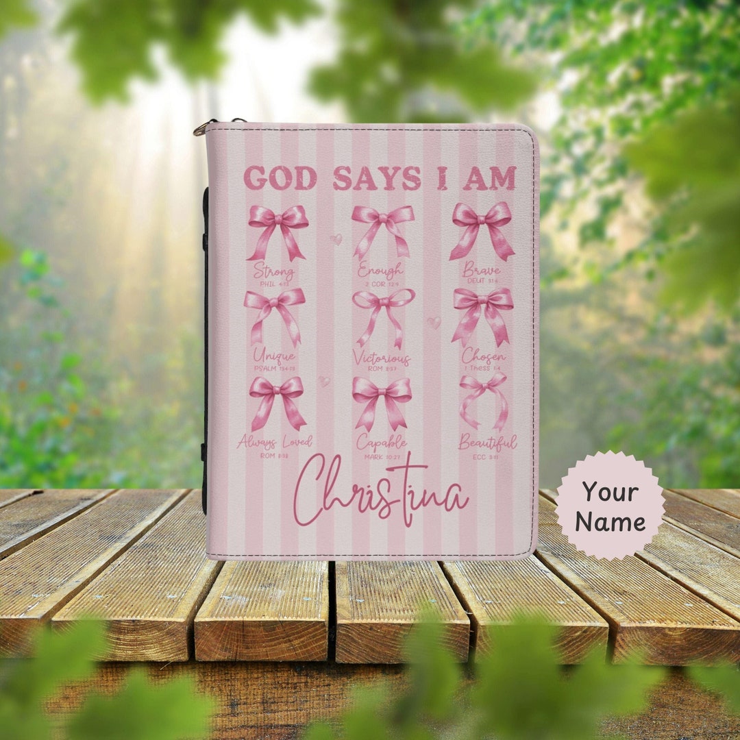 Personalized Name PU Vegan Leather Bible Book Cover, Coquette Bows ...
