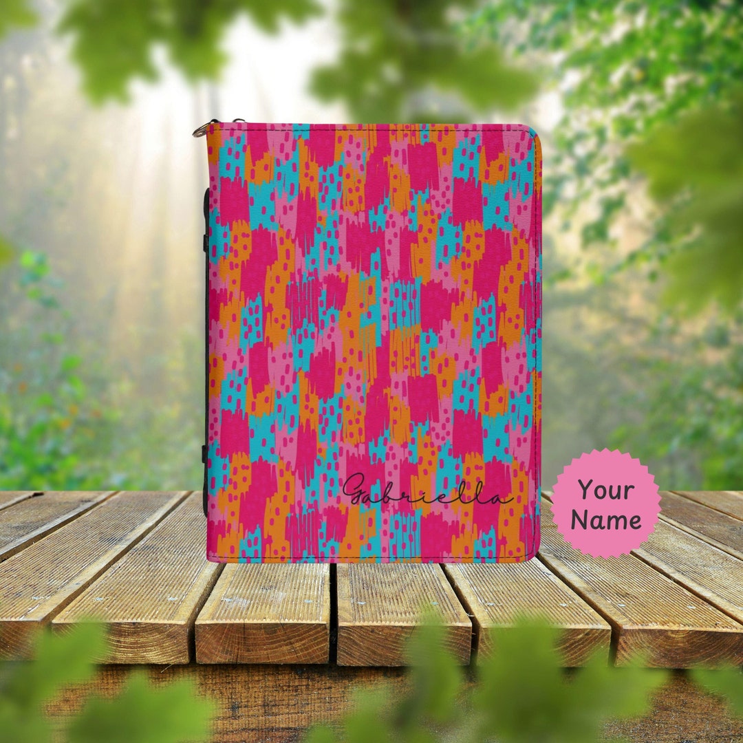 Personalized Name PU Vegan Leather Bible Cover, Vibrant Pink Bible ...