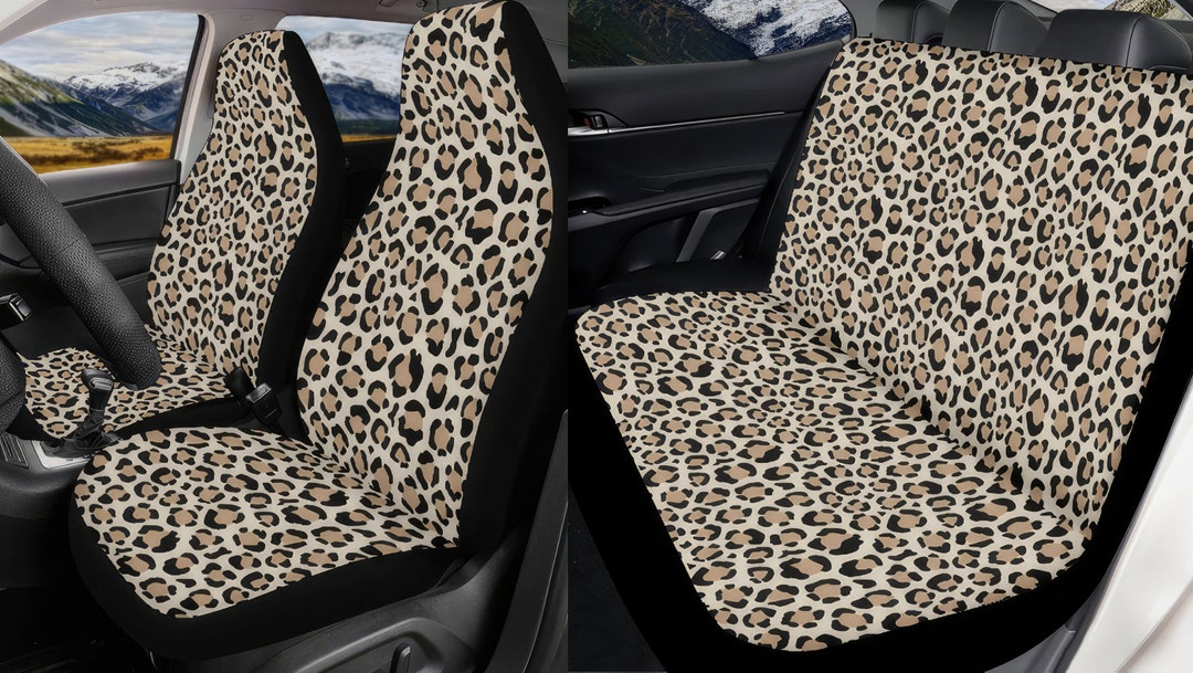 Beige Fun Leopard Print Car Seat Cover Full Set, Hippie Seat Cover for ...