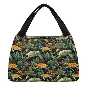 Sea Turtle Portable Insulated Lunch Bag, Turtle Cottagecore Cooler Tote ...