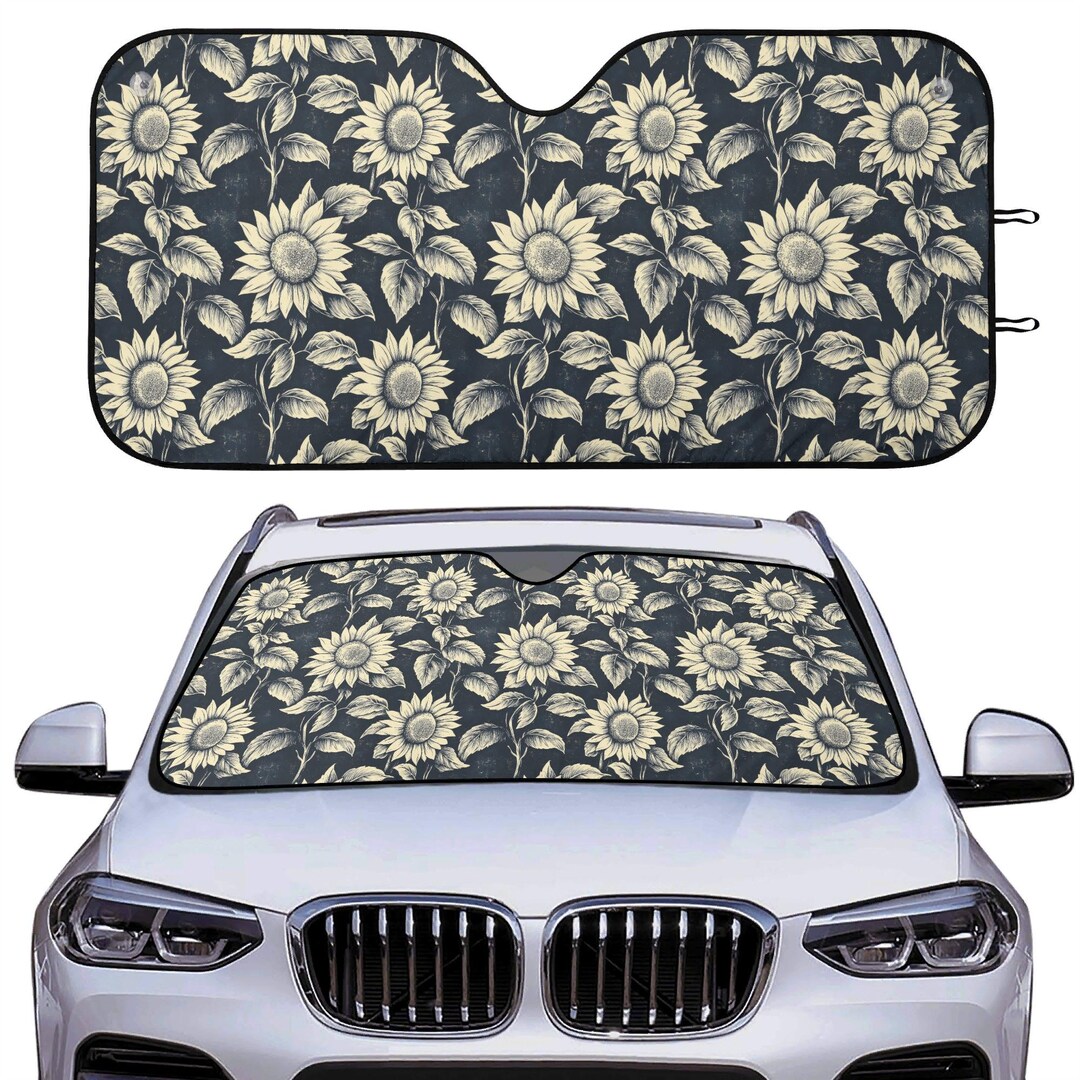 Retro Sunflowers Car Auto Sun Shade, Cottagecore Floral Windshield ...