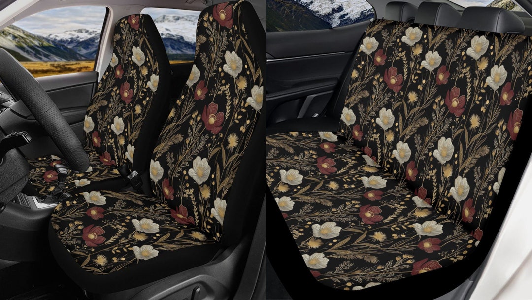 Gothic Flowers Car Seat Covers Full Set, Dark Goth Forest Floral Front ...