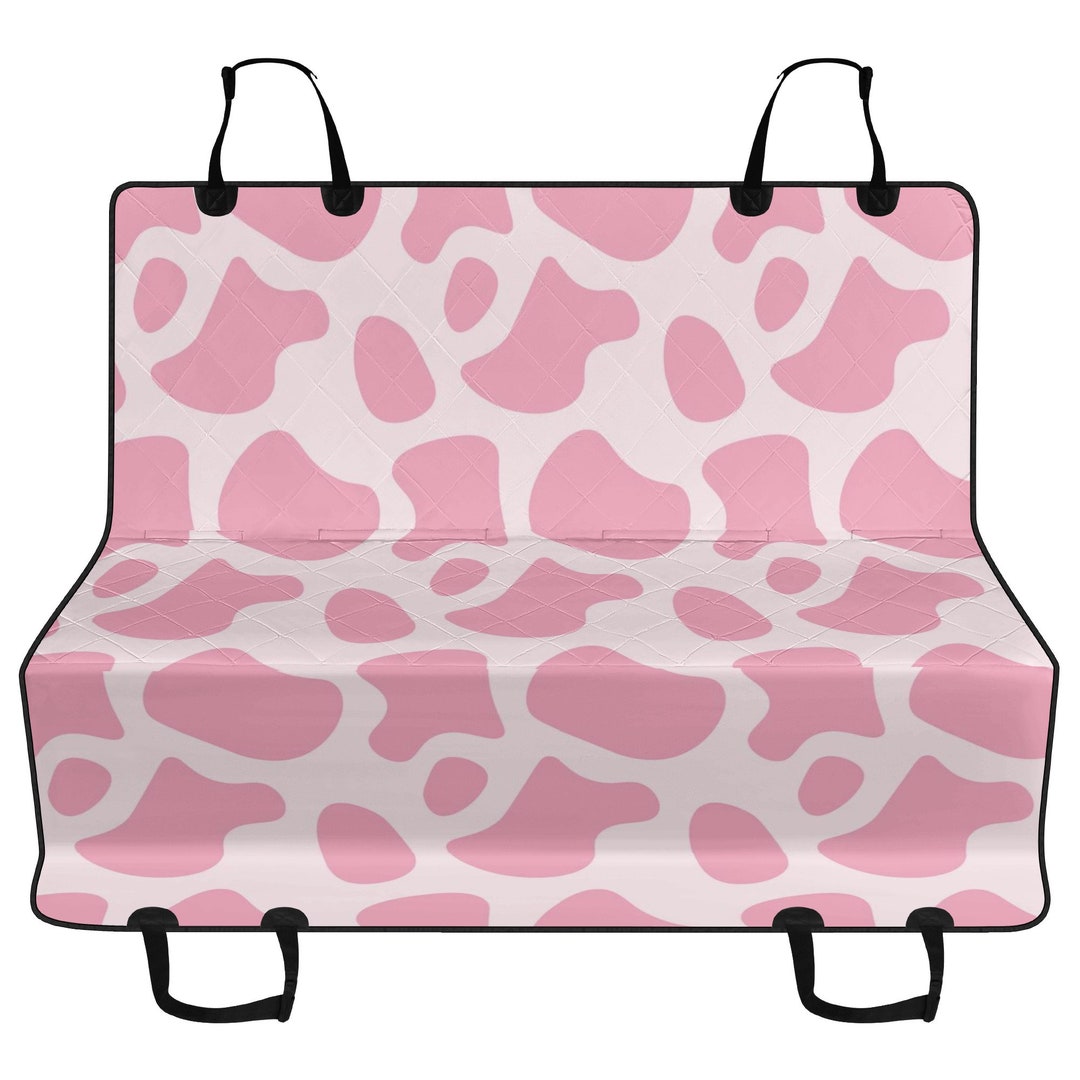 Pink Strawberry Milk Cow Print Car Pet Seat Cover, Cute Cow Pattern Dog ...