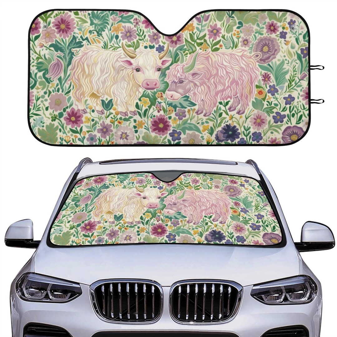 Highland Cow Car Sunshade, Cottagecore Car Decor, Windshield Cover ...