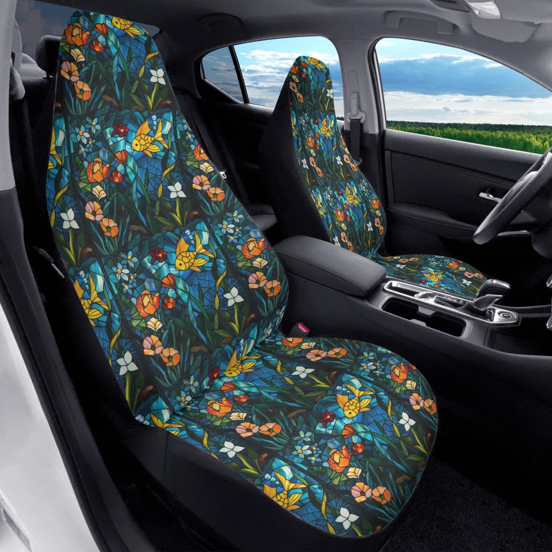 Stained Glass Underwater Floral Front Car Seat Covers set of 2pcs ...