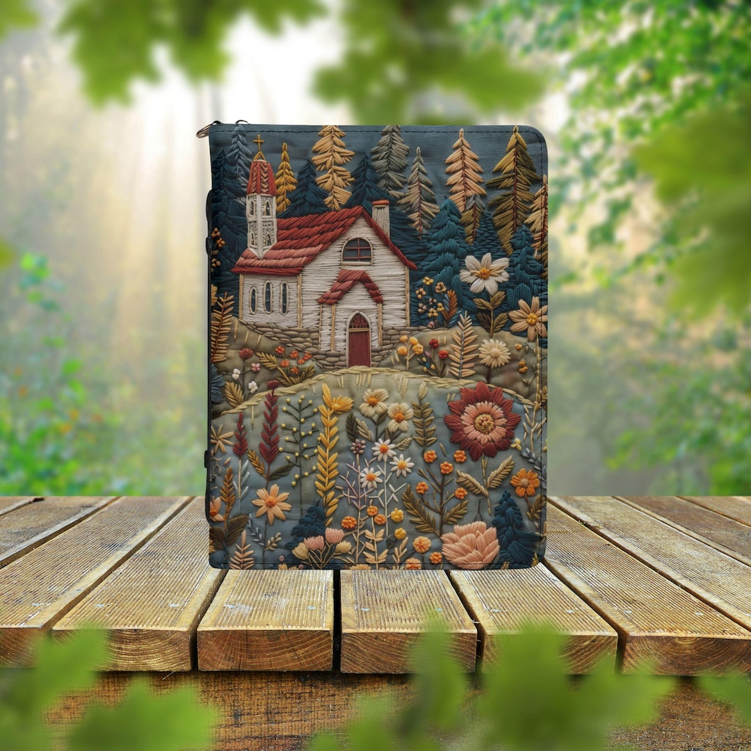 Church Cottagecore PU Vegan Leather Bible Cover, Faux Embroidery Floral ...
