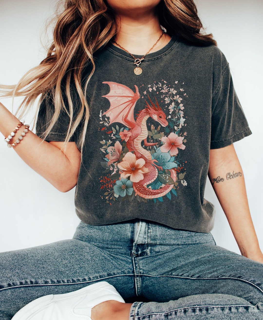 Valentine Dragon Floral Comfort Colors Shirt, Mystic Fantasy Dragon ...