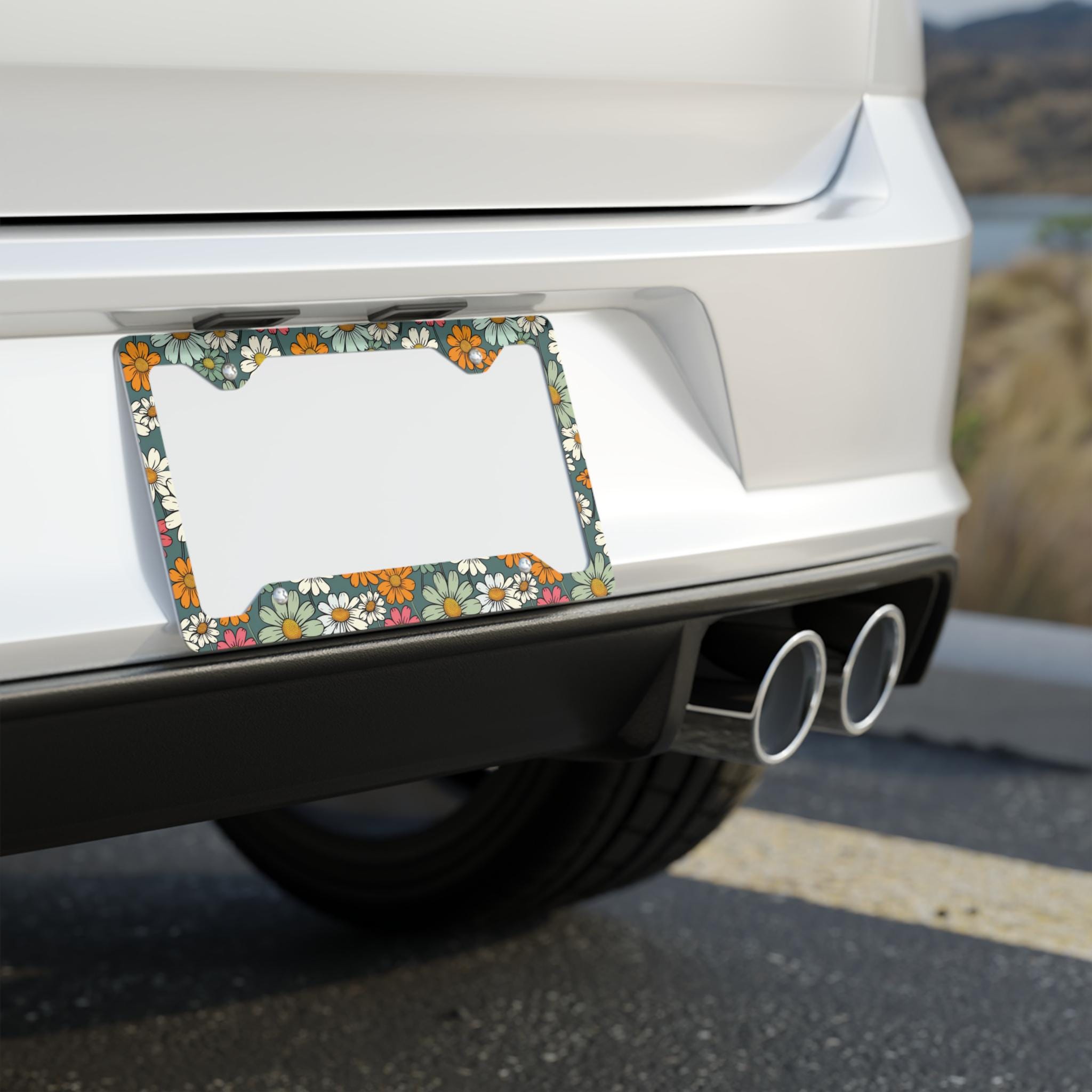 Hippie Floral License Plate Frame, Daisy Flowers Car Decor, Cute Retro ...