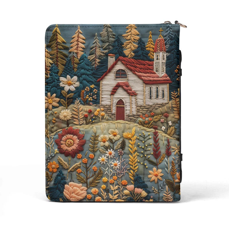 Church Cottagecore PU Vegan Leather Bible Cover, Faux Embroidery Floral ...