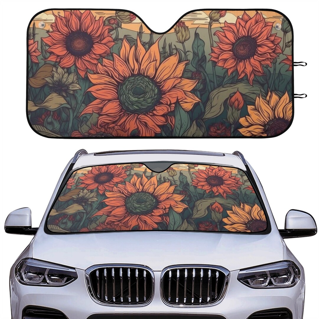 Sunflowers Car Auto Sun Shade, Nature Botanical Floral Windshield ...