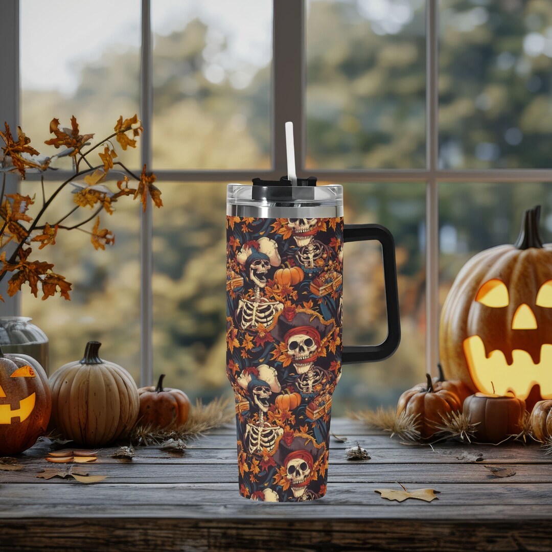 Pirate Skeleton 40oz Stainless Steel Tumbler With Handle Lid and Straw ...