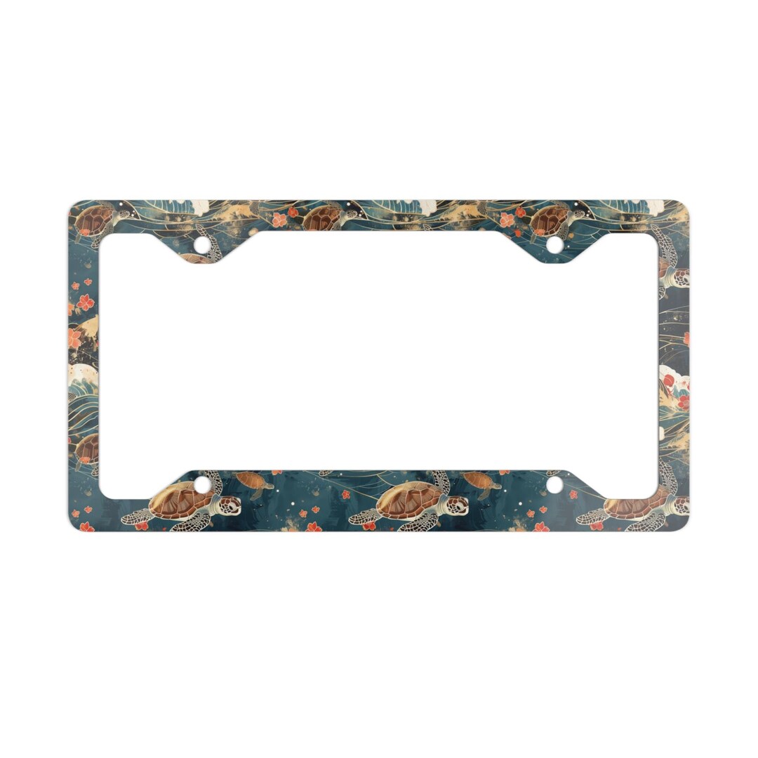 Ocean Turtles Car Metal License Plate Frame, Retro Japanese Inspired ...