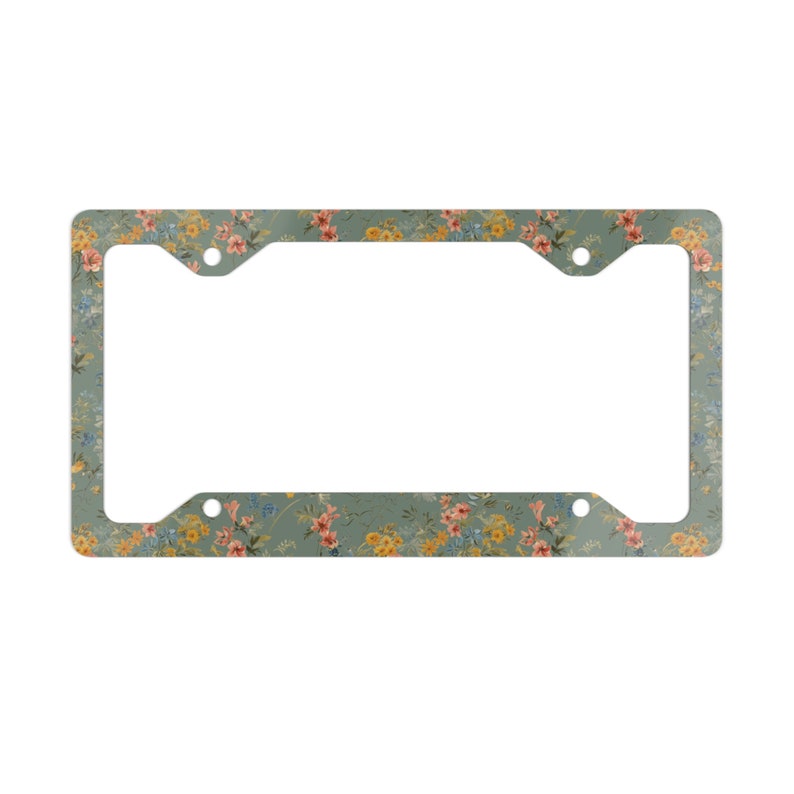 Retro Boho Wildflowers Car Metal License Plate Frame, Cottagecore ...
