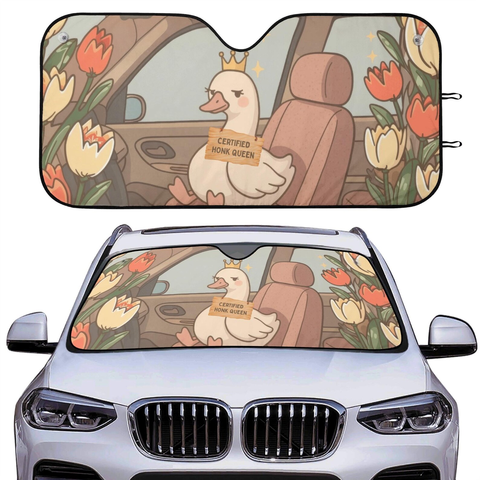 Funny Goose Honk Queen Car Auto Sun Shade, Cute Girly Floral Windshield ...