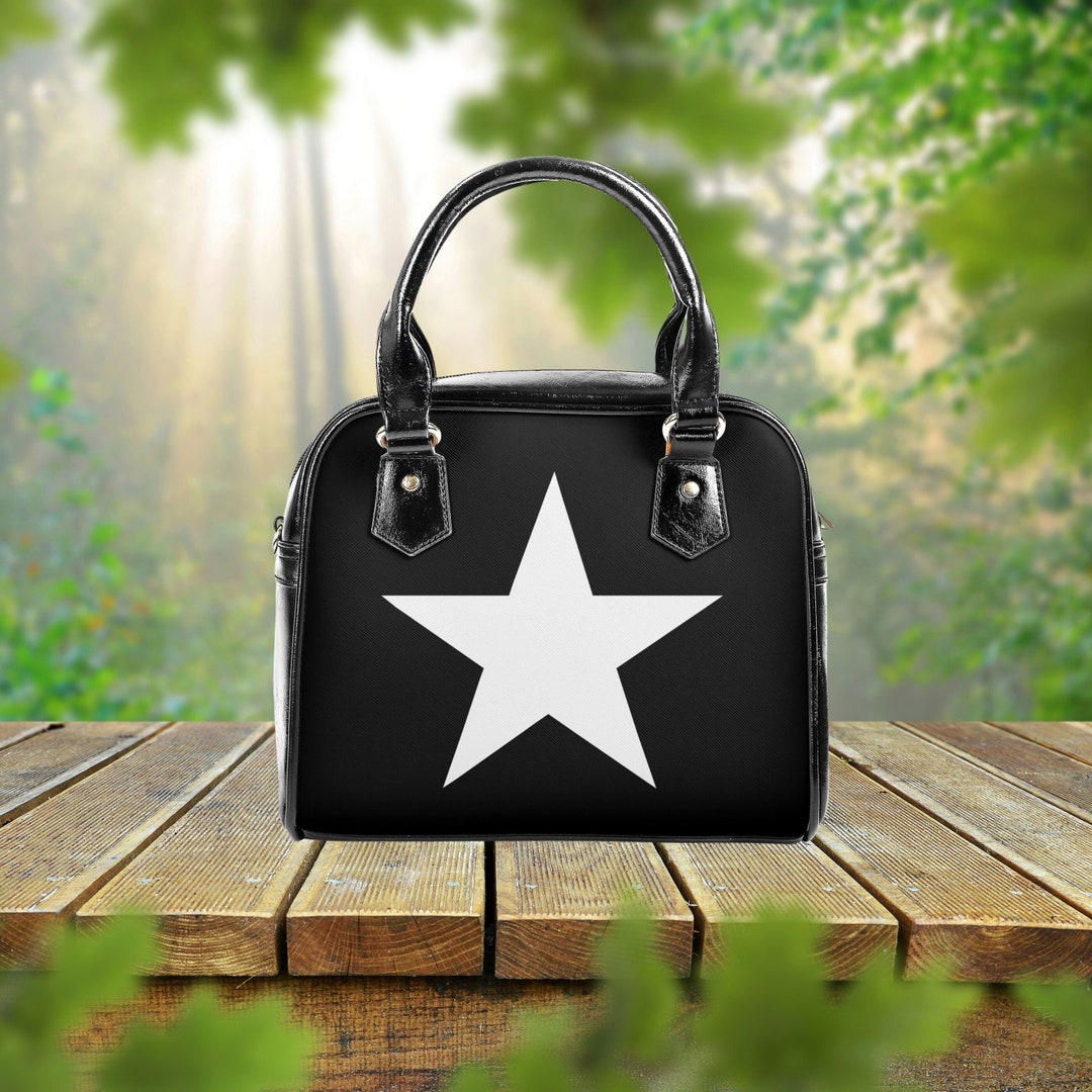 White Star Vegan PU Leather Shoulder Handbag, Black and White Gothic ...