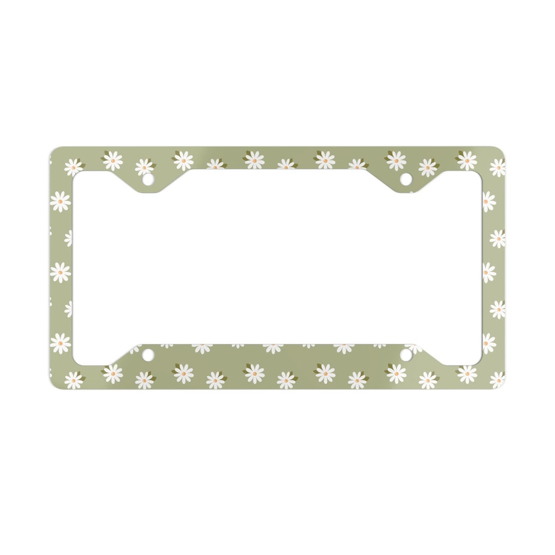 Sage Green Daisy Flower Car Metal License Plate Frame, Retro Hippie ...