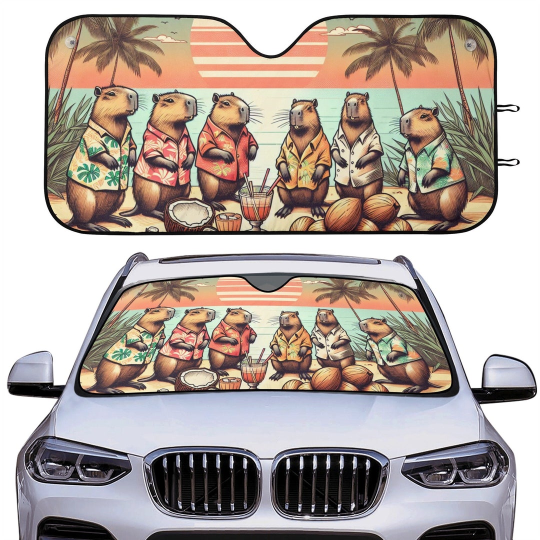 Beach Capybara Car Auto Sun Shade, Funny Capybara Animal Windshield ...