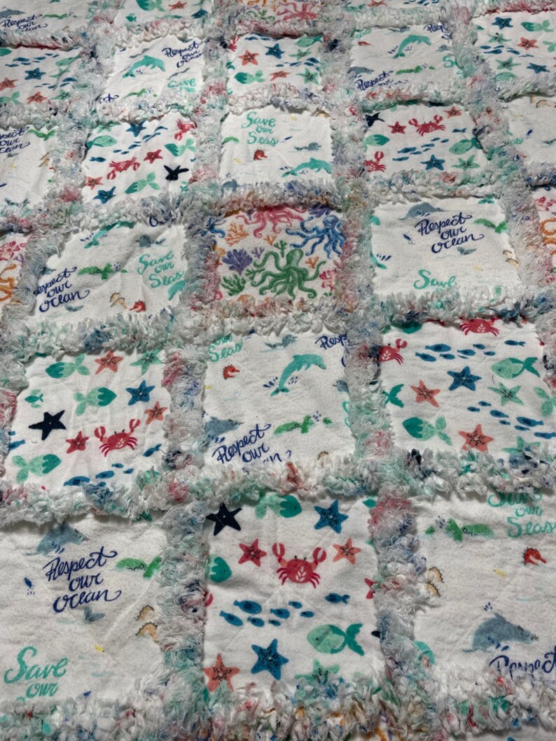 Ocean Baby Quilt / Save Our Seas Rag Quilt / Protect Our Ocean Baby Rag ...