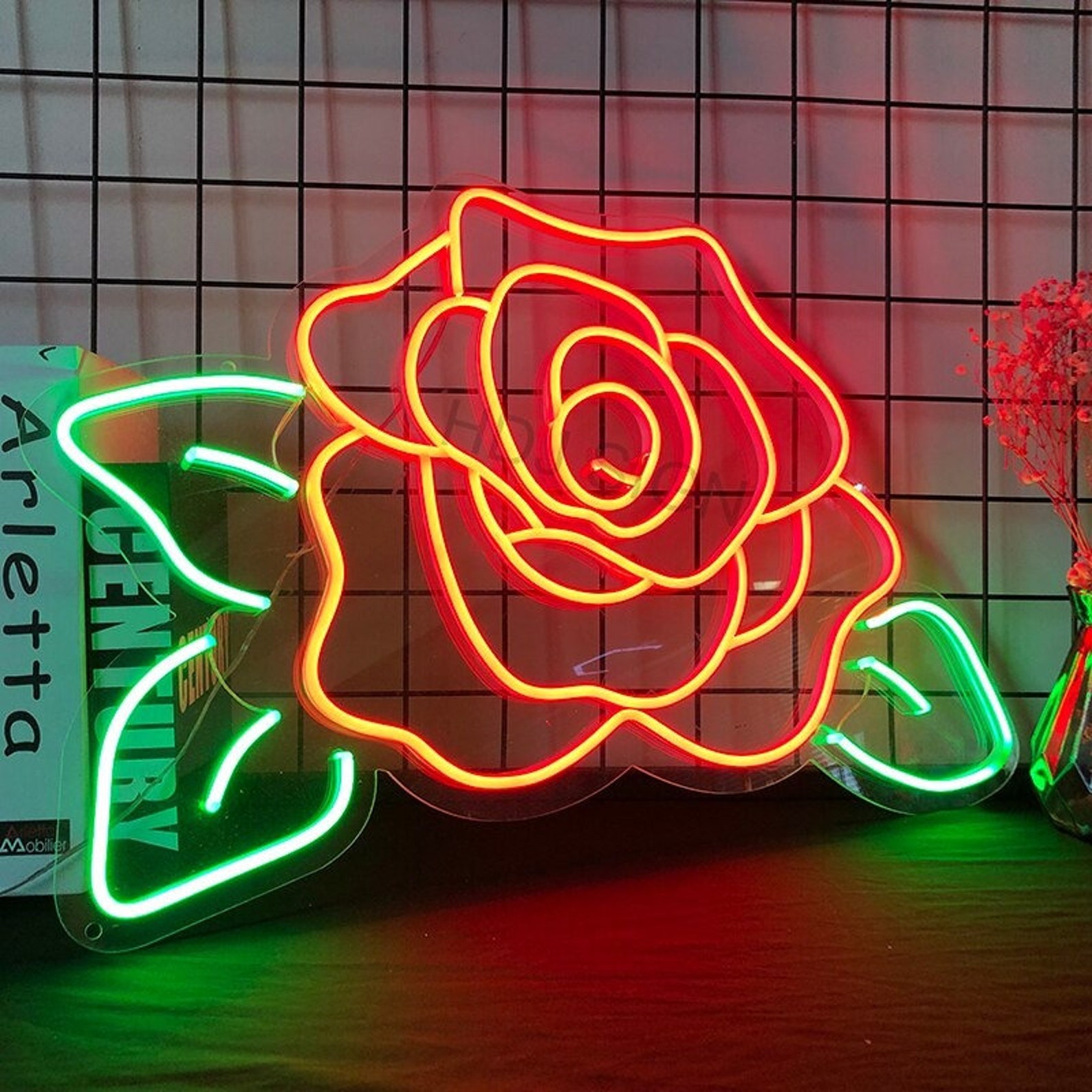 Rose flower Neon Sign Custom Neon Light Sign Led Custom Pink | Etsy