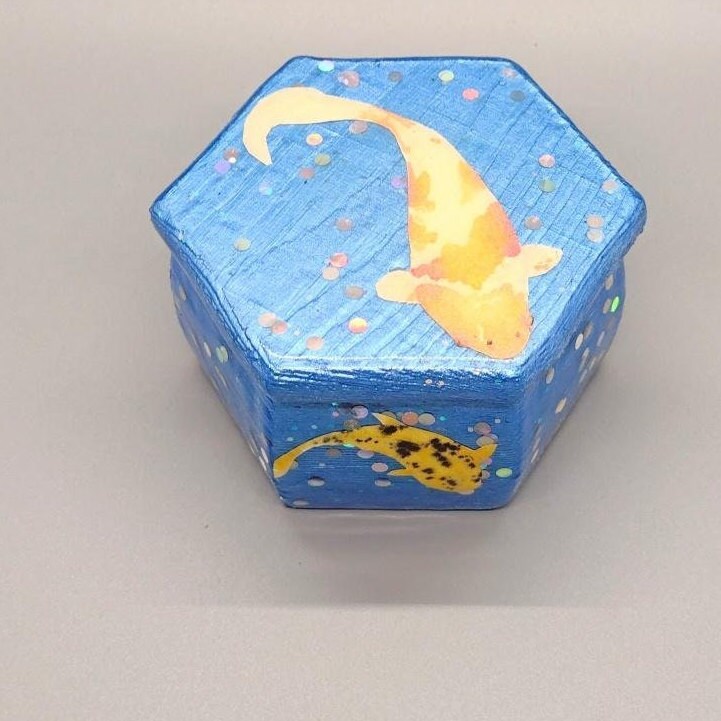 Koi Fish Hexagonal Box Metallic Blue - Etsy
