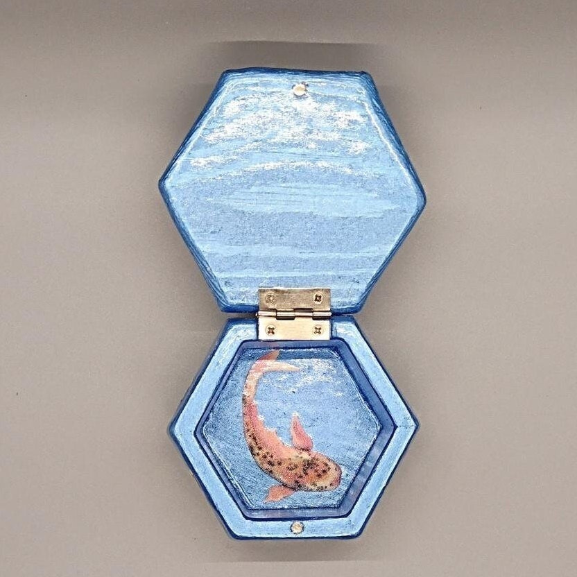Koi Fish Hexagonal Box Metallic Blue - Etsy