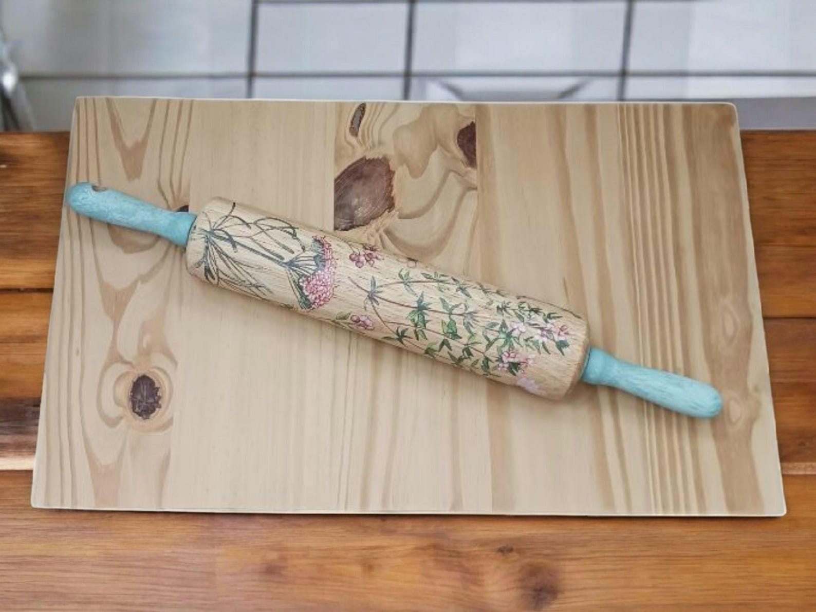 Rolling Pin Floral Decorative Rolling Pin Butterfly Wood - Etsy