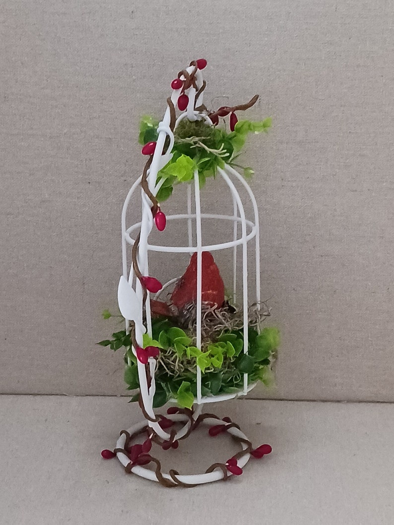 Bird Cage With Cardinal Bird Moss Leaves and Berries - Etsy