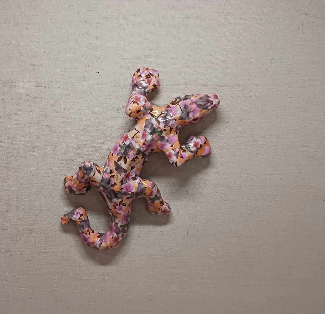 Lizard Gecko Decoupage Paper Mache Floral Pinks and Purples - Etsy