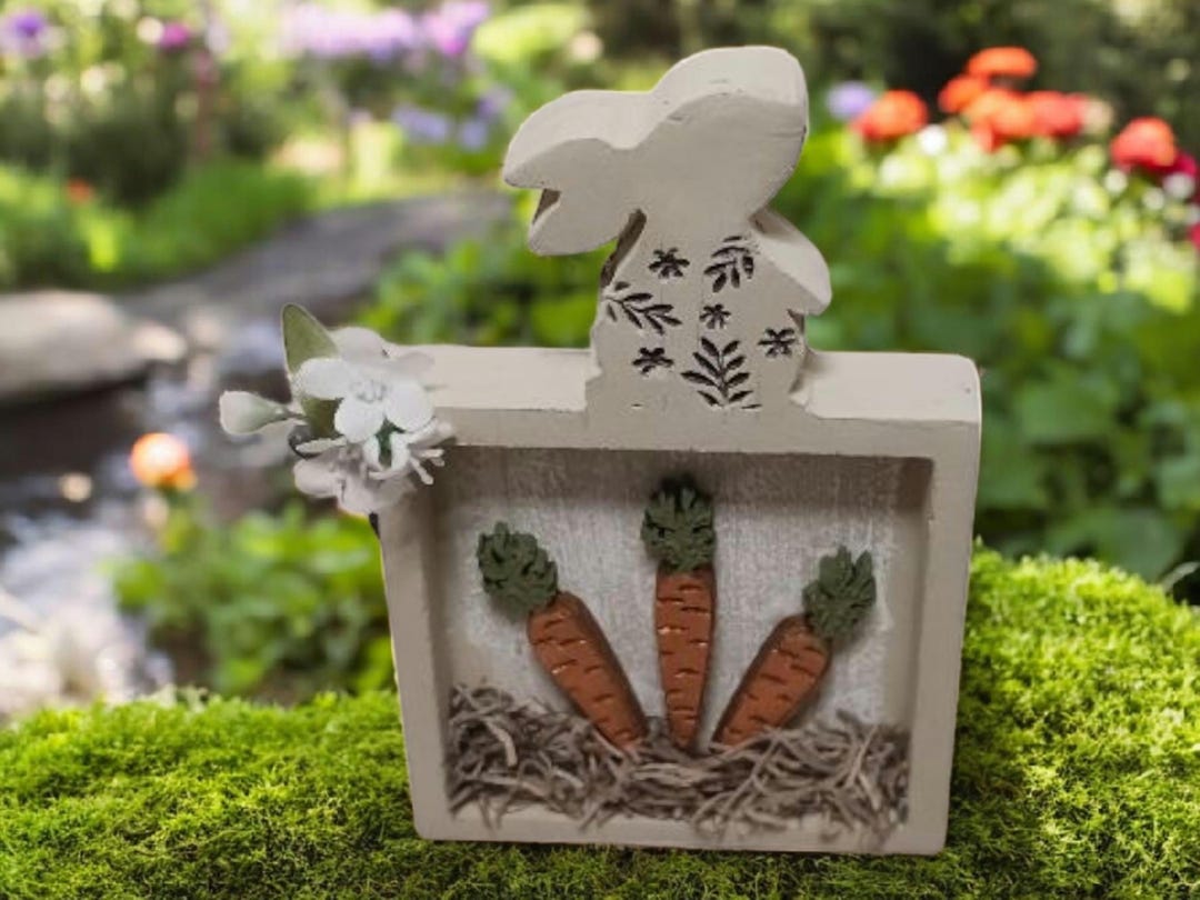 Bunny Rabbit Frame Carrots and Flowers Wood Frame Spring Easter Rabbit ...