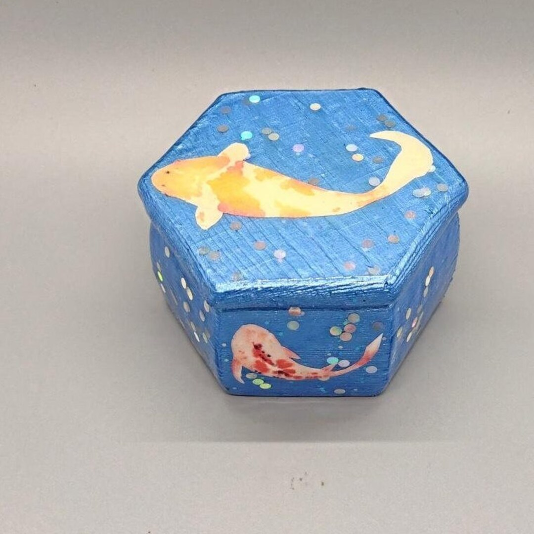 Koi Fish Hexagonal Box Metallic Blue - Etsy