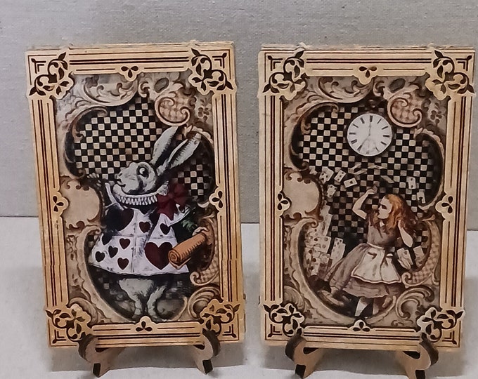 Alice in Wonderland and White Rabbit Vintage Style Picture Etched and ...