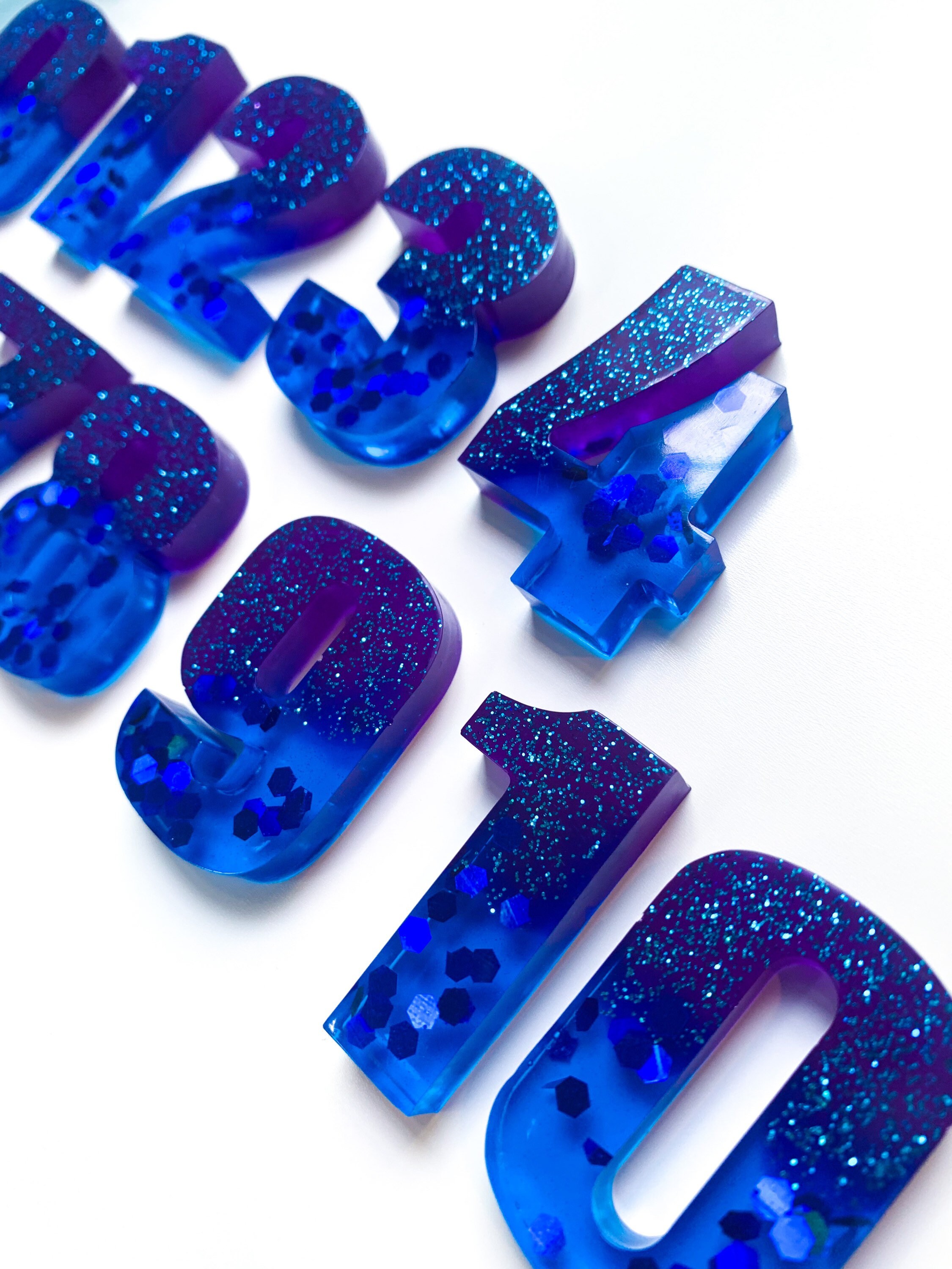 Blue and purple glitter number set | Etsy