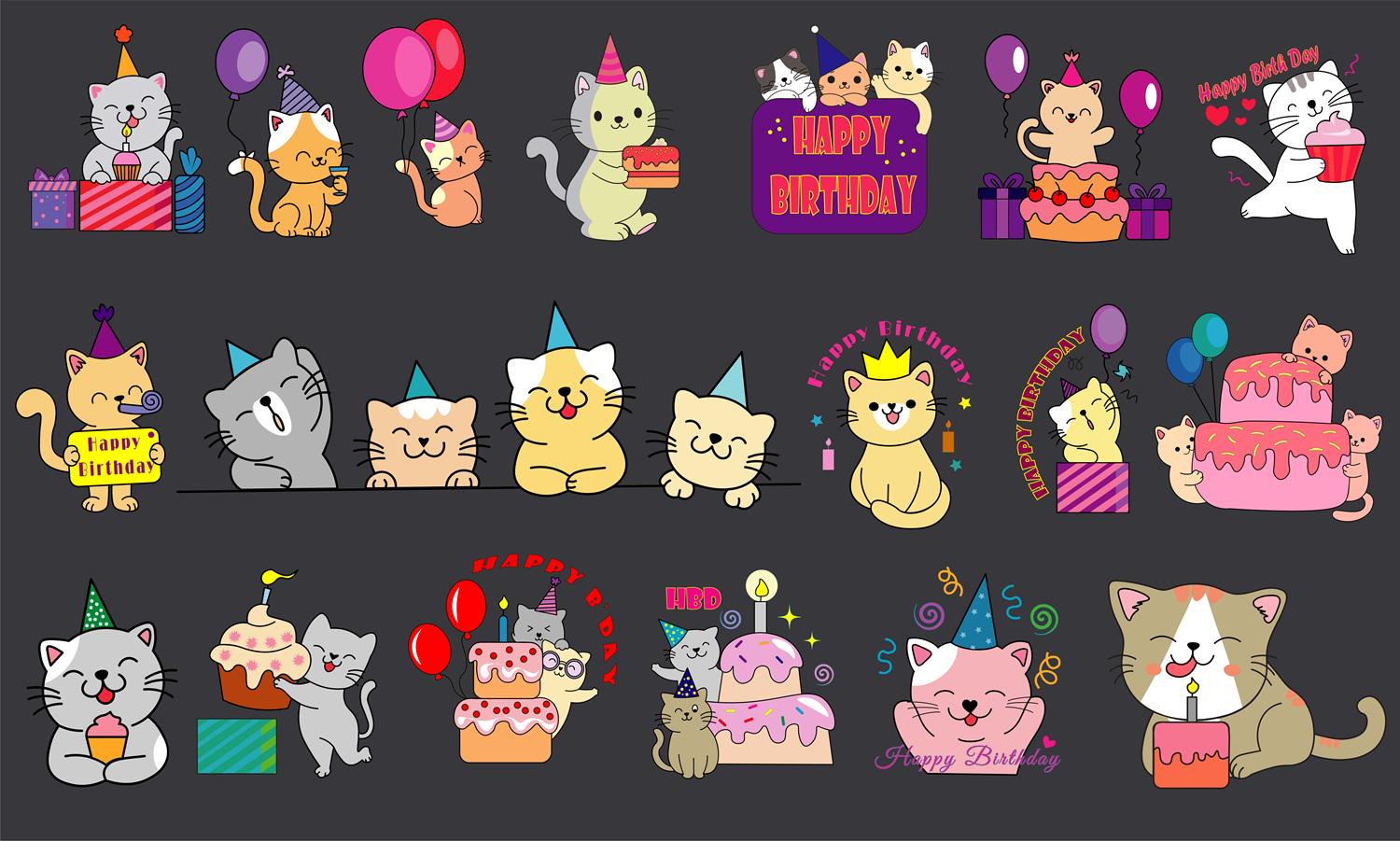 Birthday Celebrating Cats SVG, Cute Cat Vector, Birthday Cats Clipart ...